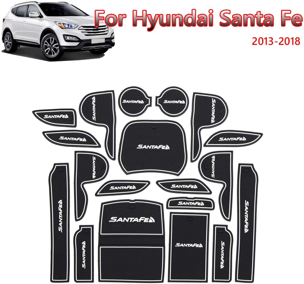 Great luck Car Interior Accessories Door Storage Mat Gate Slot Mat Coaster Mat Dust Proof Anti Slip 19Pcs Set white for Hyundai Santa Fe 2013 2014